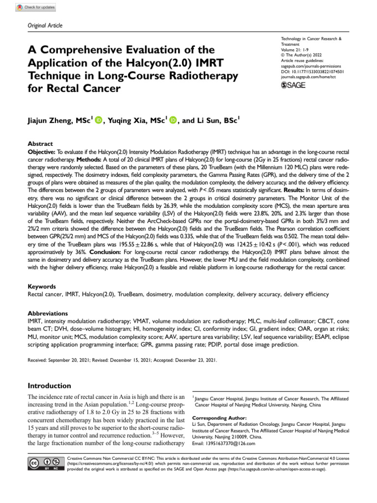 Zheng Et Al 2022 A Comprehensive Evaluation of The Application of The Halcyon (2 0) Imrt ...