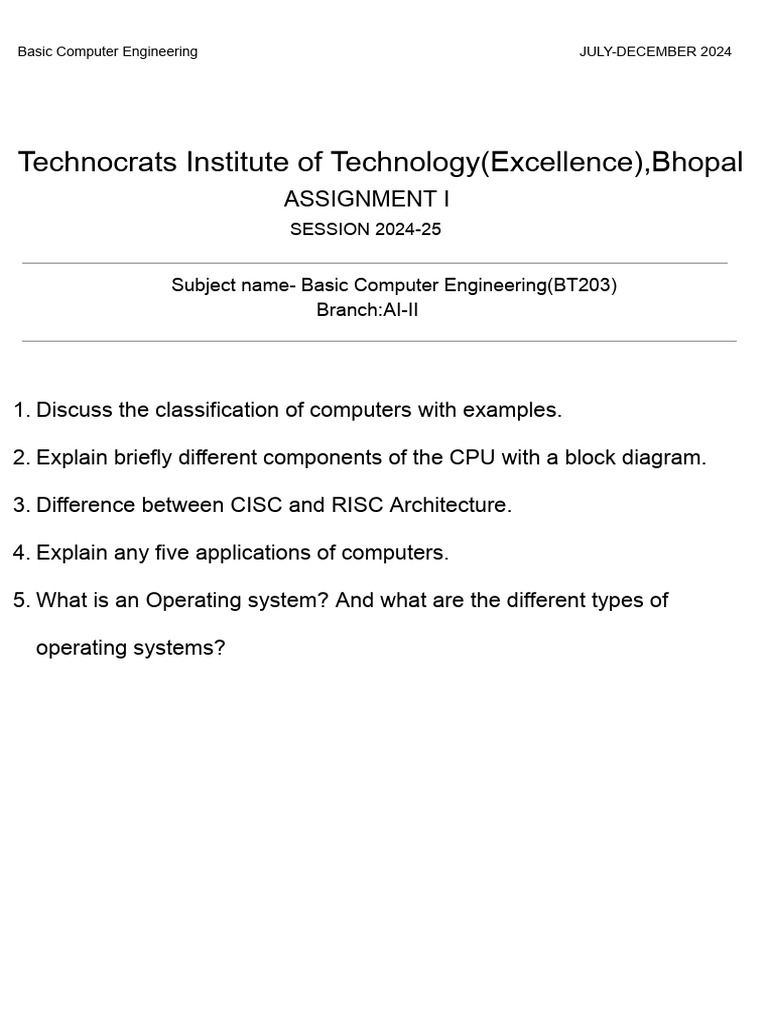 Basic Computer Engineering Assignment | PDF