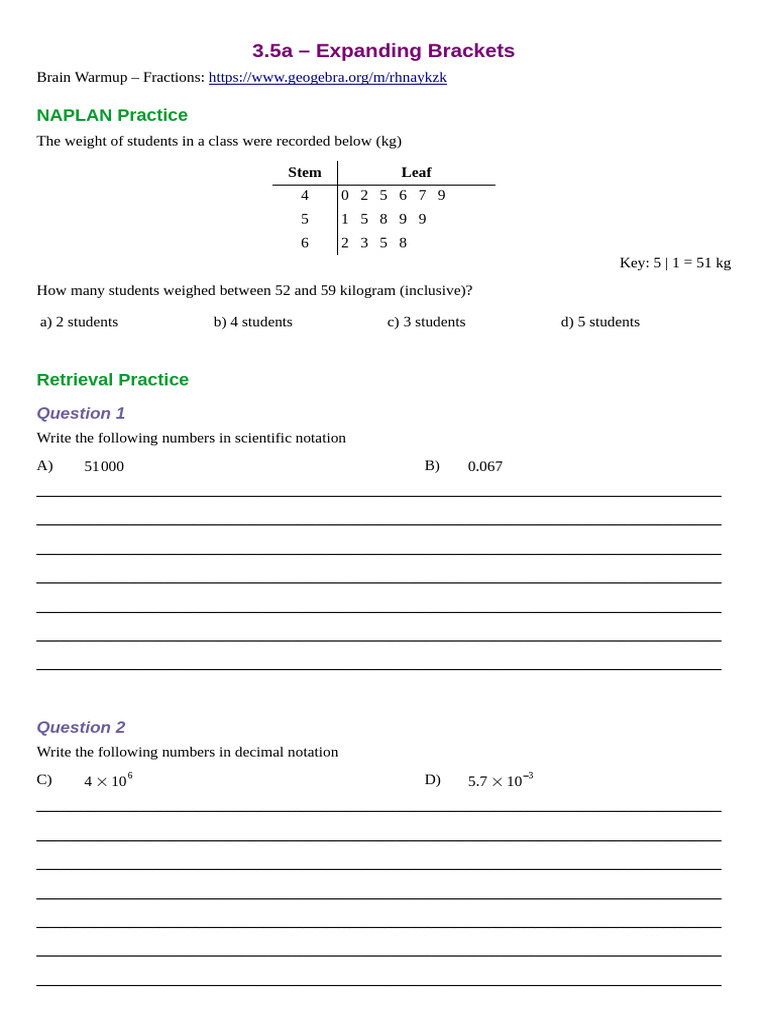 3.5a - Expanding Brackets-1 | PDF | Arithmetic | Mathematics