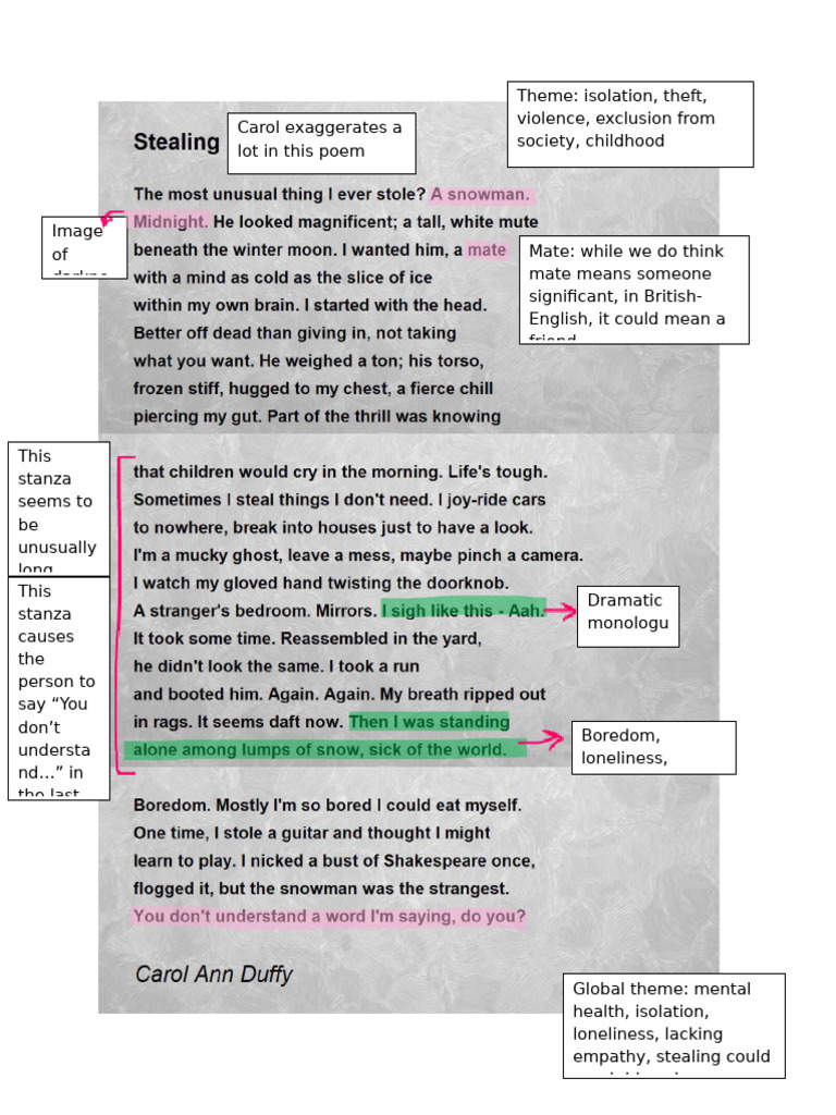 Stealing - Carol Ann Duffy | PDF