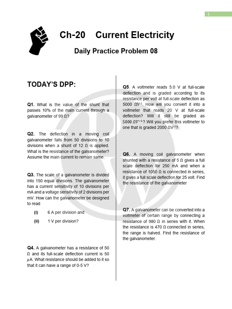 Current Electricity:DPP 08 | PDF | Voltage | Electronic Engineering