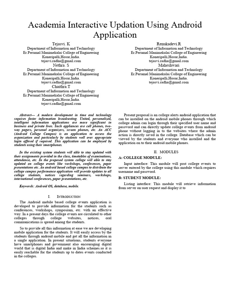 Android College Events App | PDF | Databases | Android (Operating System)