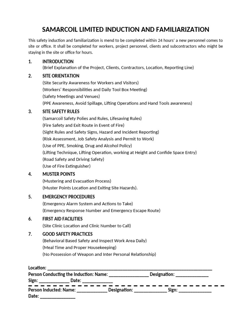 Safety Induction & Site Orientation | PDF