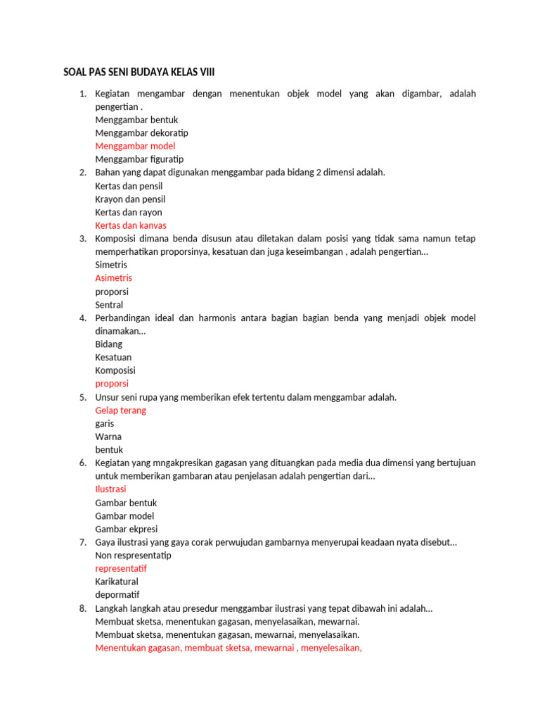 Soal Pas Seni Budaya Kelas Viii | PDF