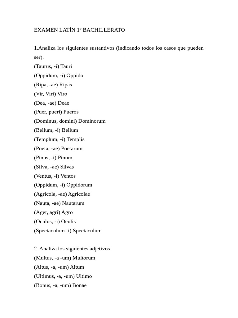 Examen Latín 1º Bachillerato | PDF