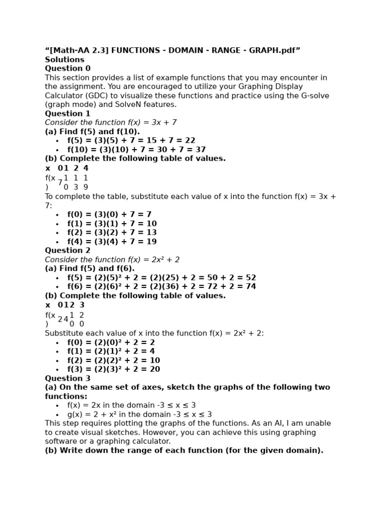 Functions, Domain, Range, and Graphs: QandA | PDF | Function (Mathematics) | Inequality ...