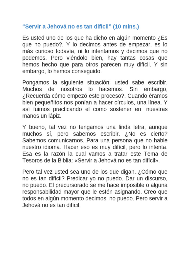 Servir a Jehová: ¡Es más fácil de lo que piensas! | PDF | Jehová