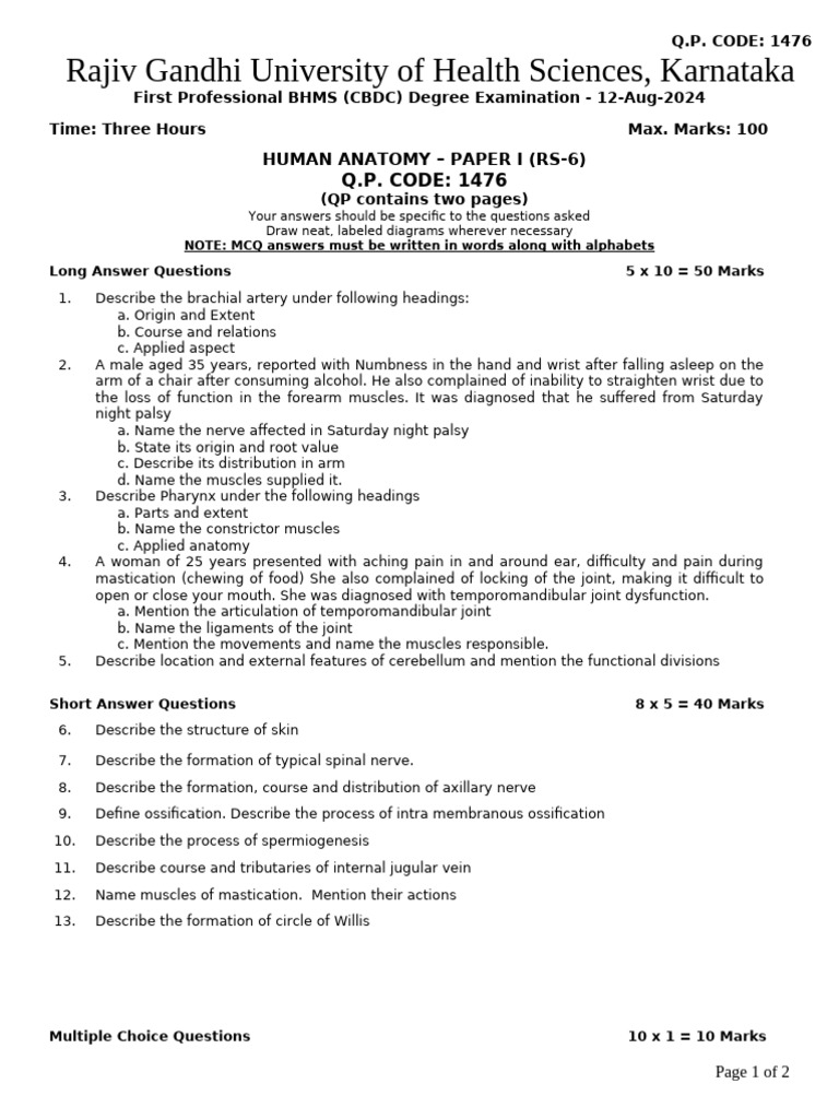BHMS_1476_HUMAN_ANATOMY_TP1_AUGUST_2024_AUGUST_2024_APR_24 | PDF | Cardiovascular System | Human ...