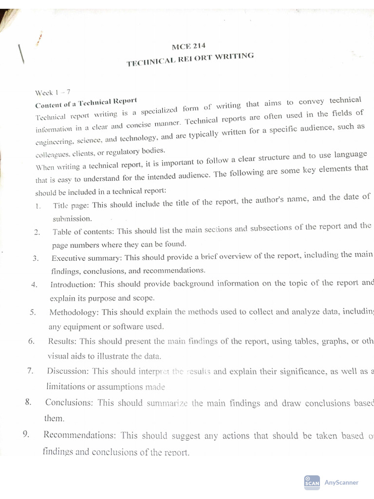 MCE 214 Technical Report Writing | PDF