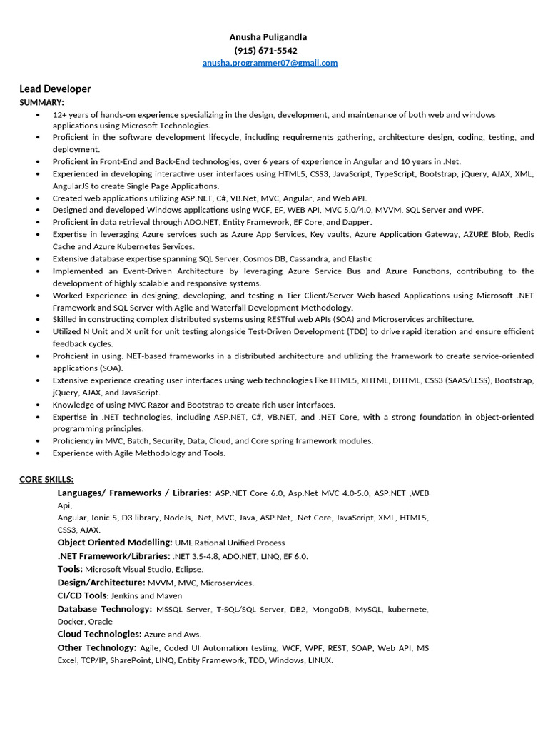 Anusha_Resume | PDF | Microsoft Azure | Databases