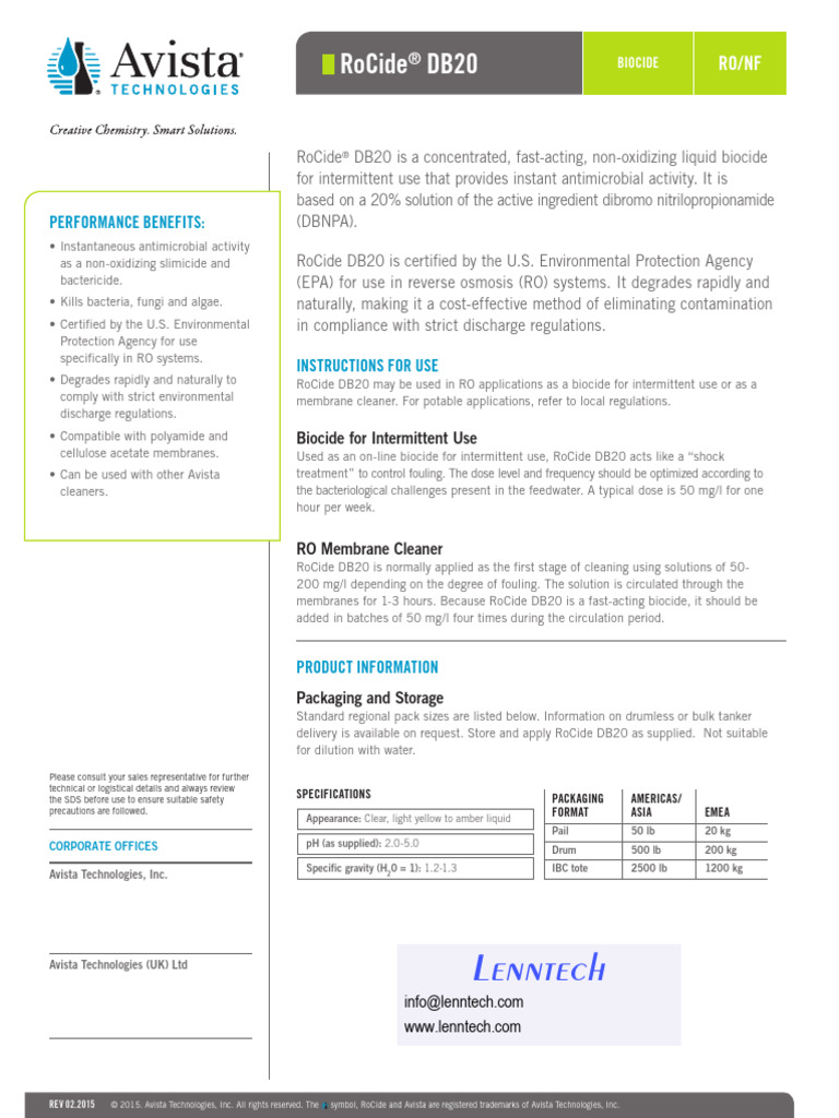 Avista PDS RoCide DB20 L | PDF | Membrane | Environmental Science