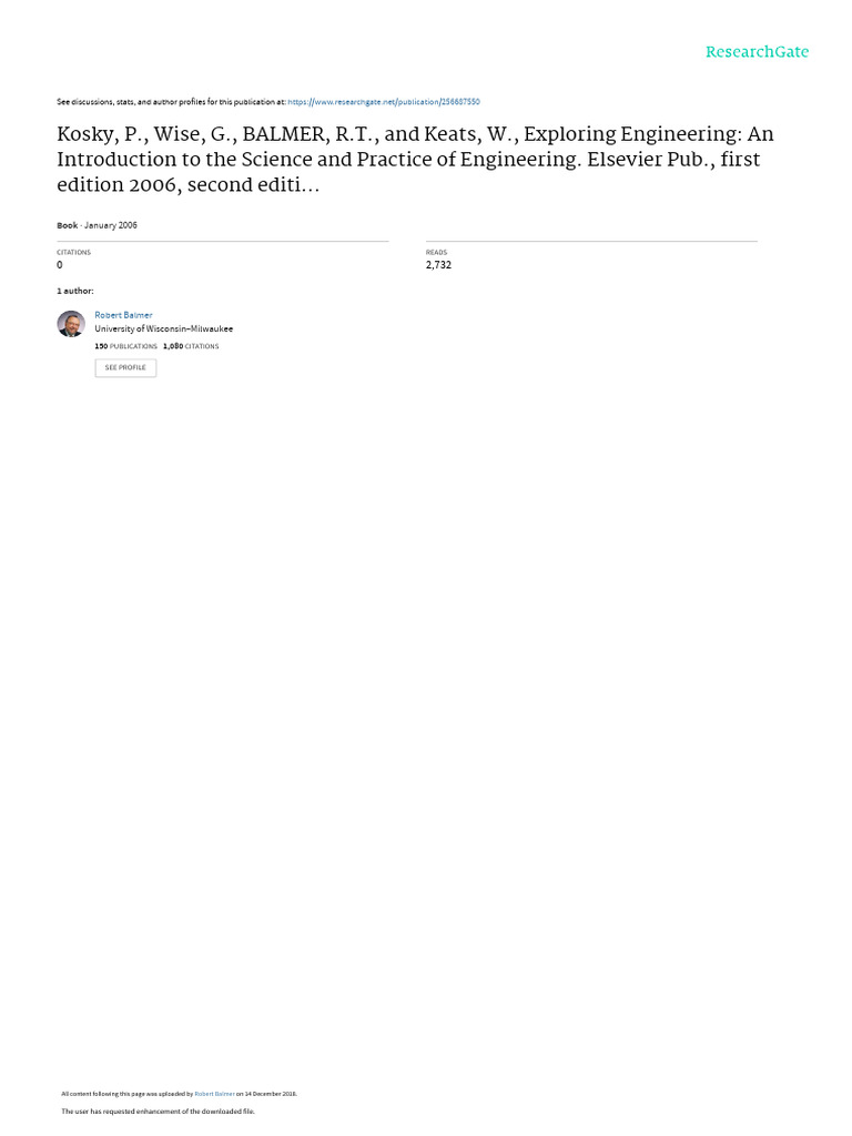 Kosky P Wise G BALMER RT and Keats W Exploring Engineering An ...