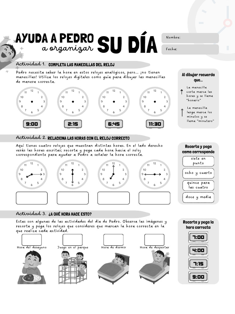 Hoja de trabajo uso del reloj interactiva naranja y amarilla | PDF | Reloj | Horología