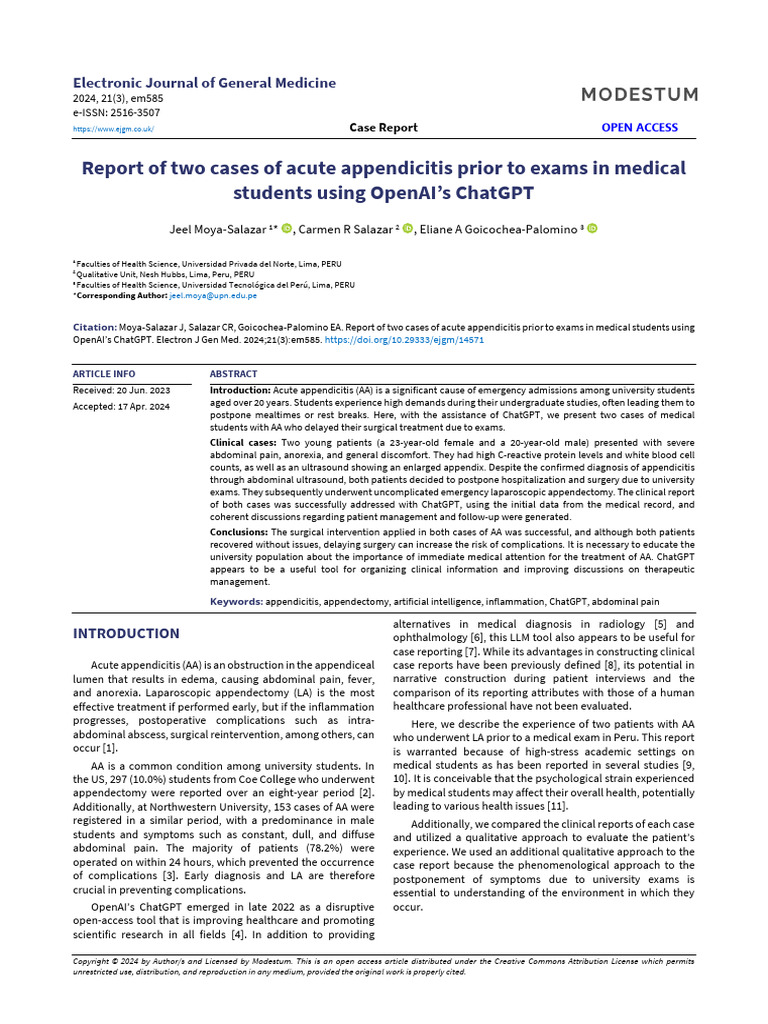 Report of Two Cases of Acute Appendicitis Prior To Exams in Medical ...