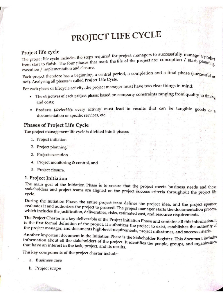 Project Life Cycle - Notes | PDF