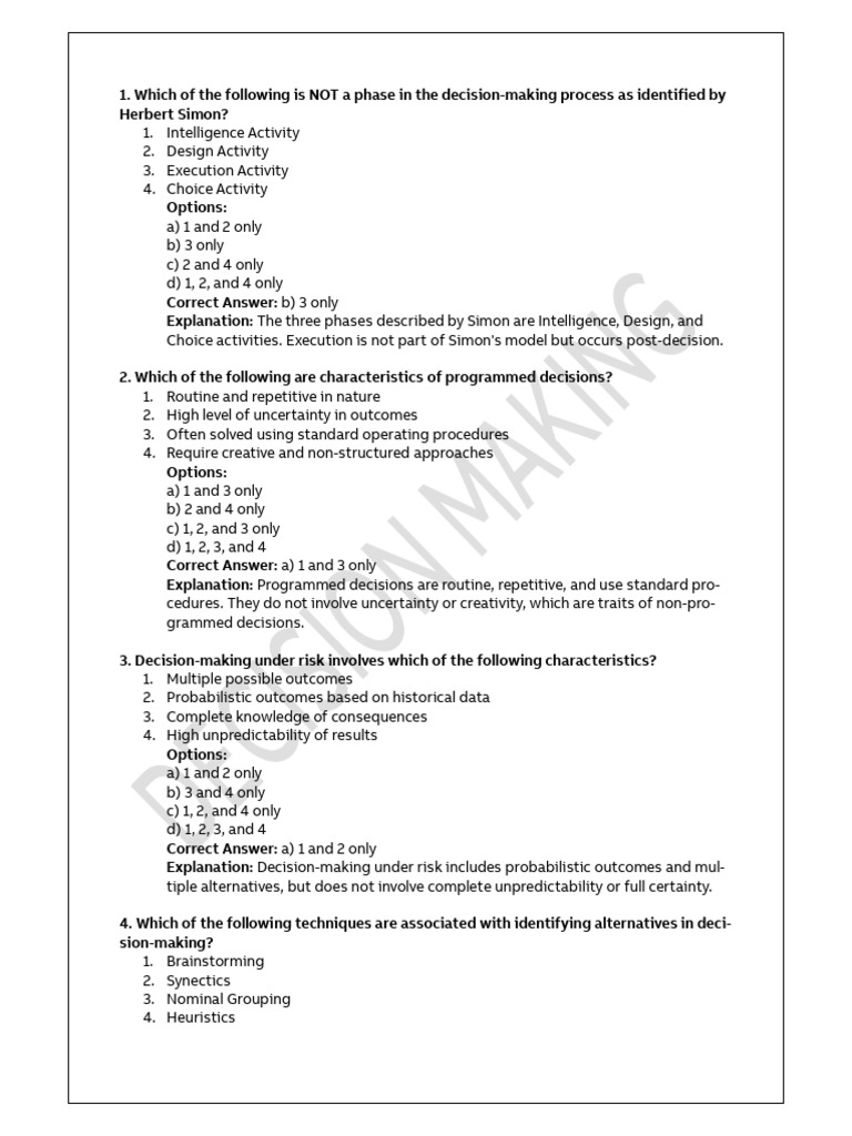 DECISION MAKING_MCQ'S | PDF | Decision Making | Rationality