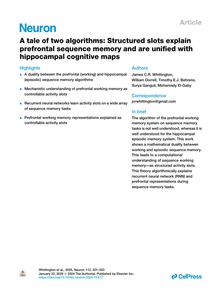 A Tale of Two Algorithms Structured Slots Explain | PDF | Memory ...