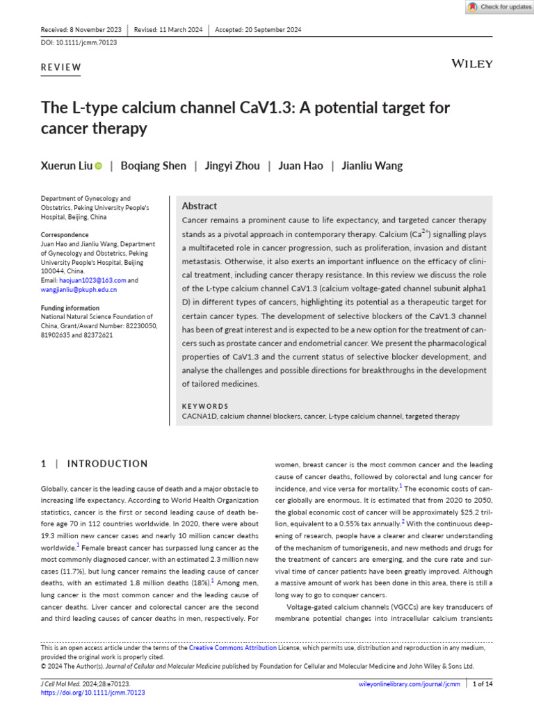 CaV1.3 Calcium Channel: Cancer Therapy Target | PDF | Cancer | Calcium ...