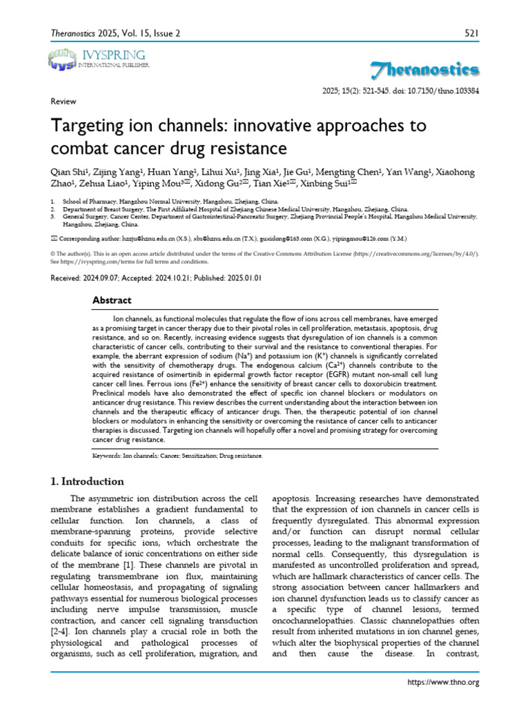 Ion Channels in Cancer Drug Resistance | PDF | Apoptosis | Cell Signaling