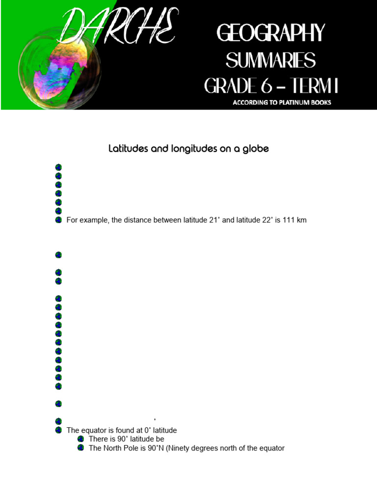 Grade 6 Term 1 Geography Summary | PDF | Latitude | Equator