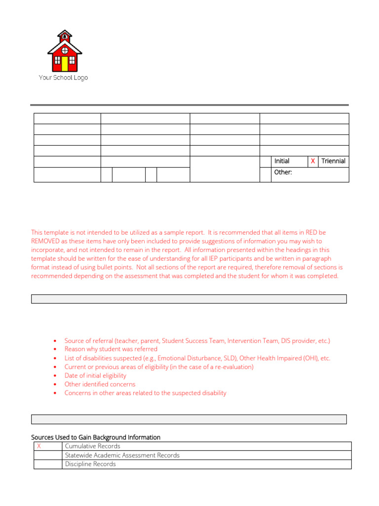 School Psychoeducational Assessment Report | PDF | Individualized Education Program ...