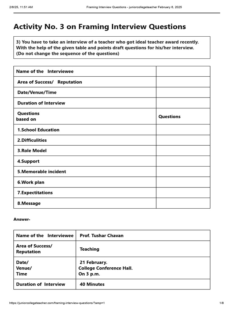 Framing Interview Question | PDF | Interview | Human Communication
