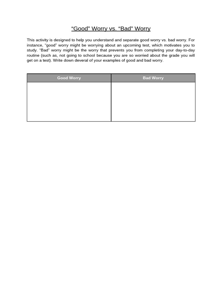 "Good" Worry vs. "Bad" Worry | PDF