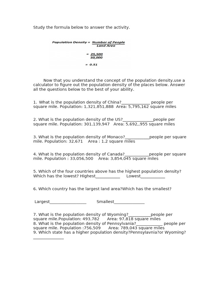 Geography Homework: Population Density | PDF
