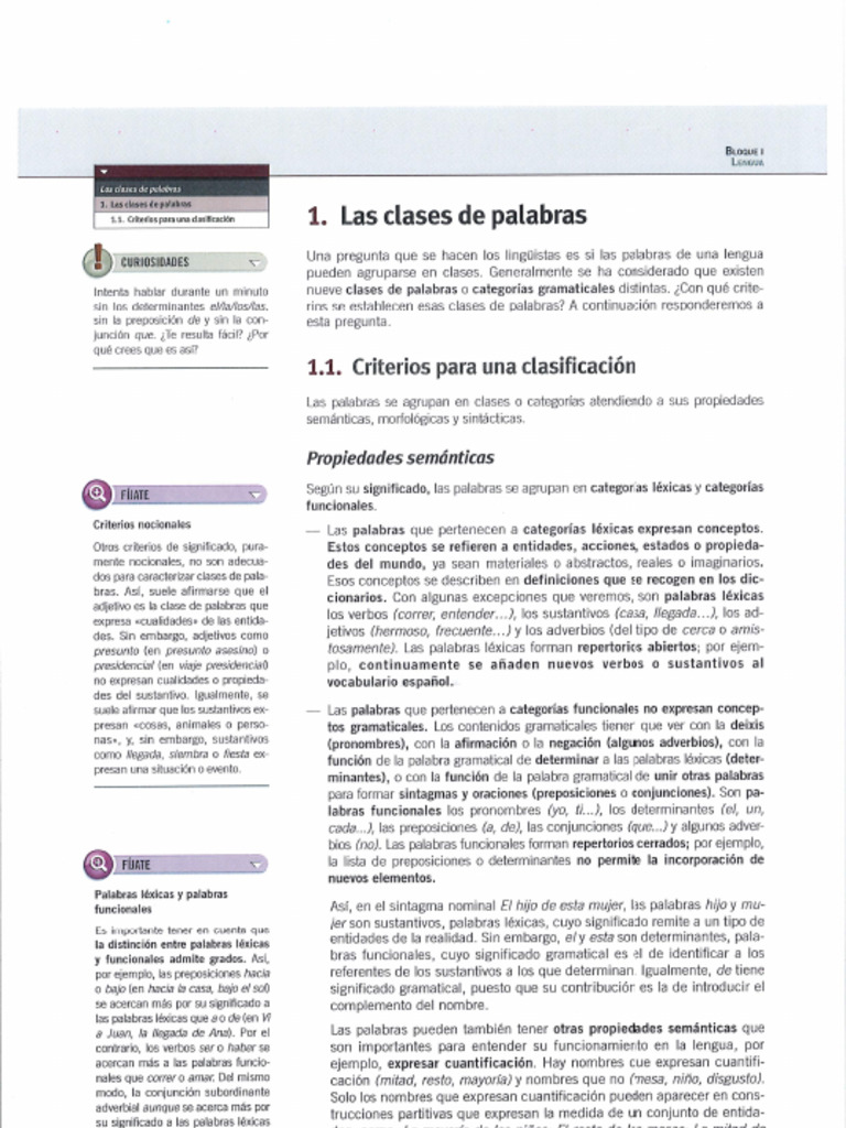 LAS CLASES DE PALABRAS | PDF