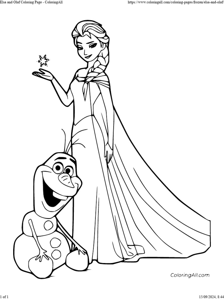 Elsa and Olaf Coloring Page - ColoringAll | PDF