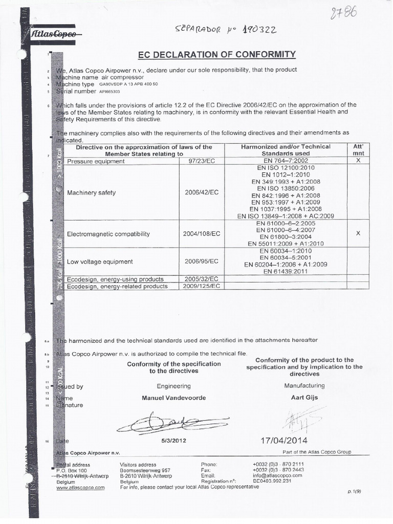 01 Decl - Ce - Compresor | PDF