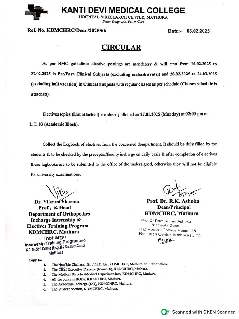 Elective Posting & Theory Schedule, Batch 2021 | PDF