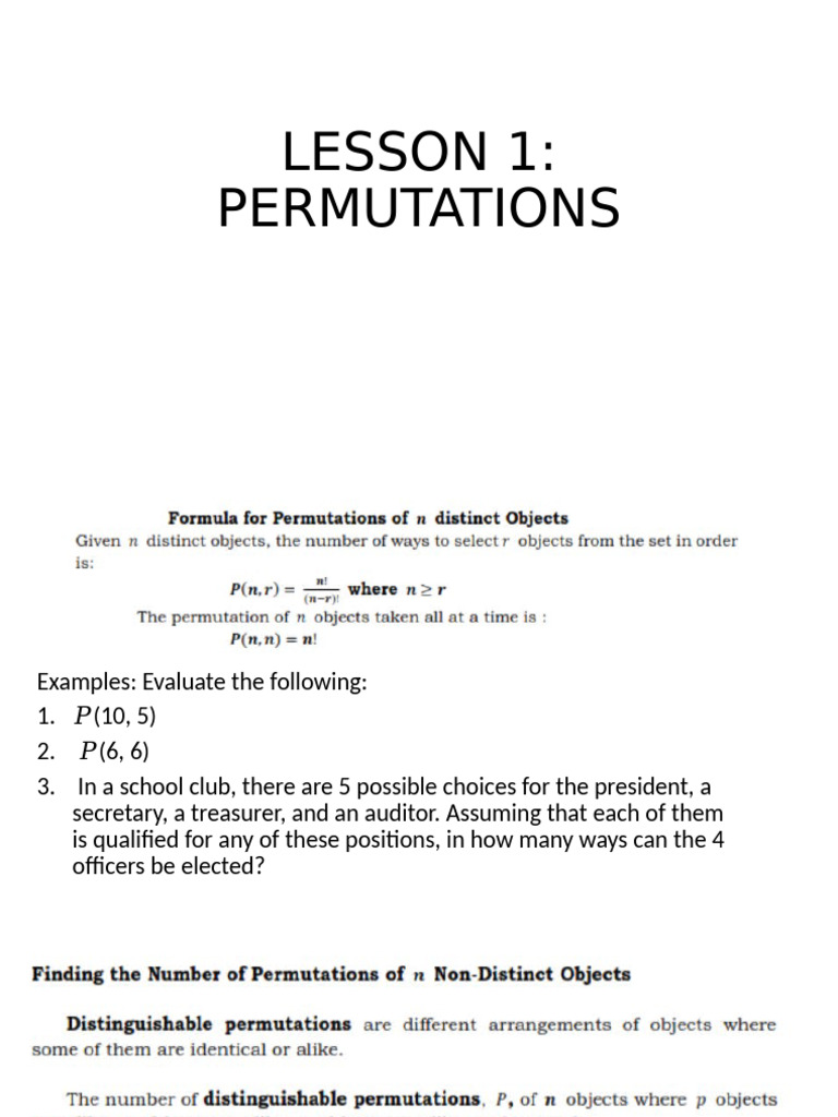 Lesson 1 q3 g10 Permutation | PDF