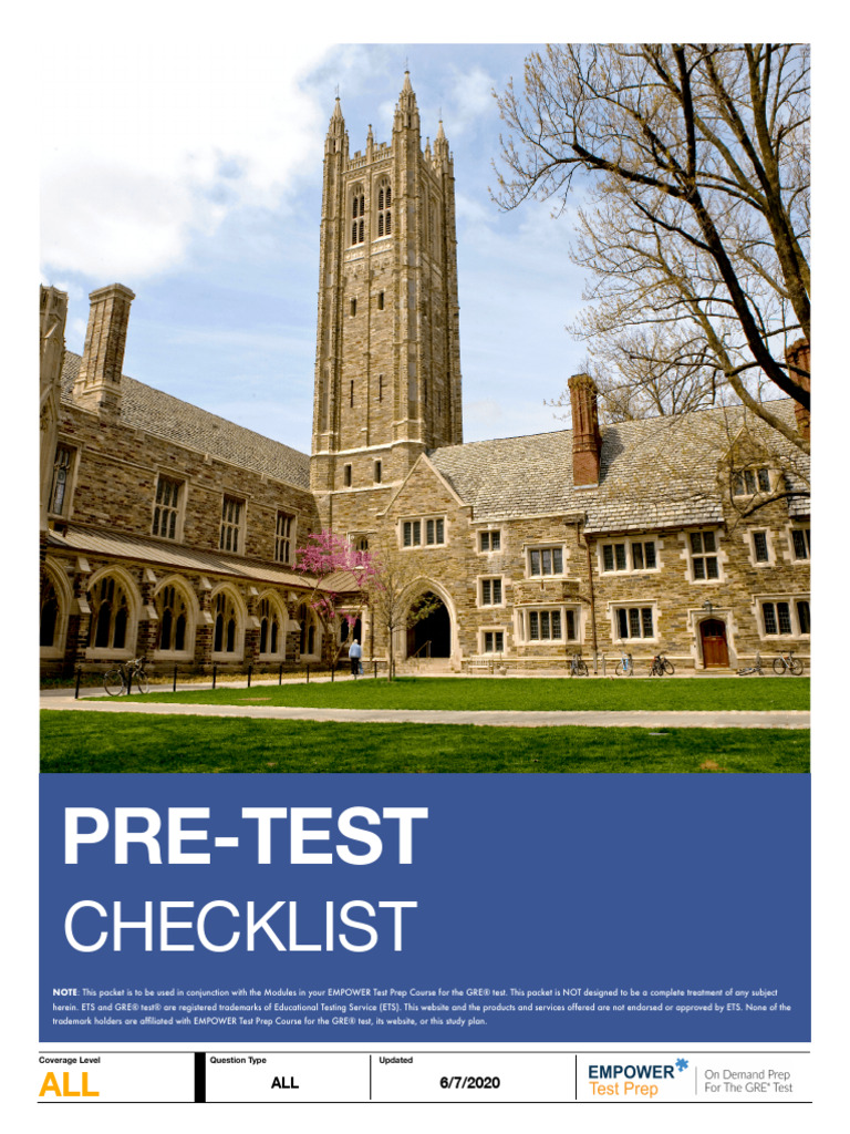 EMPOWER Test Prep Pre-Test Checklist For The GRE Test | PDF | Graduate ...