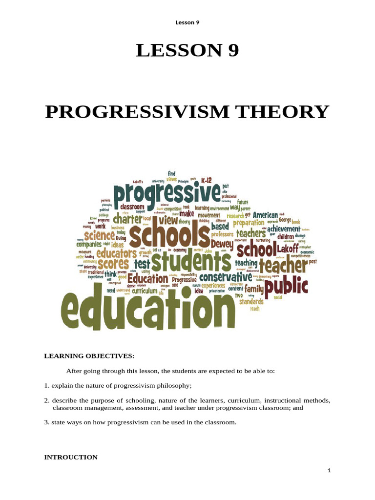 Lesson 9 - Progressivism Theory | PDF | Curriculum | Learning