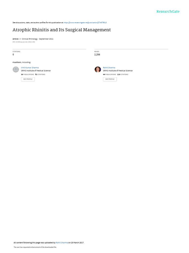 Atrophic Rhinitis Surgical Treatments | PDF | Human Nose ...