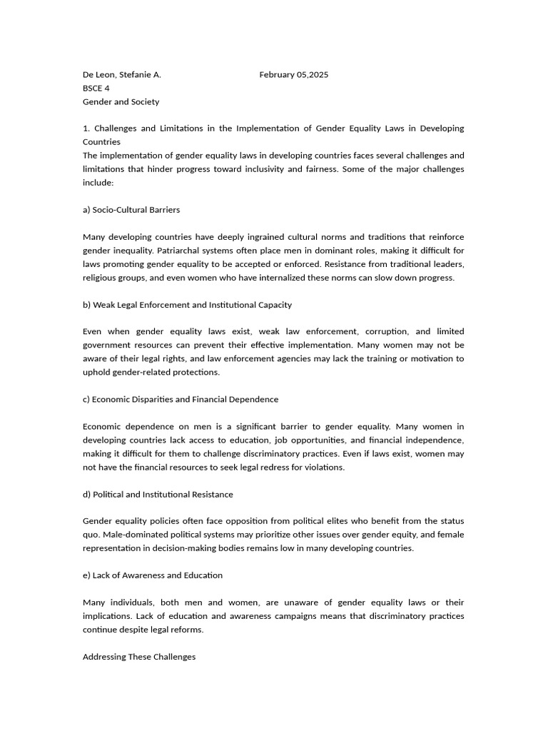 Gender Equality Challenges in Developing Nations | PDF | Gender Studies ...