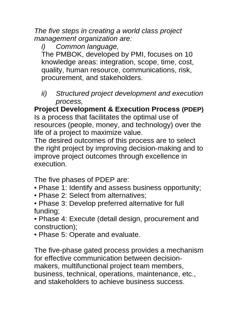 The Five Steps in Creating A World Class Project Management ...