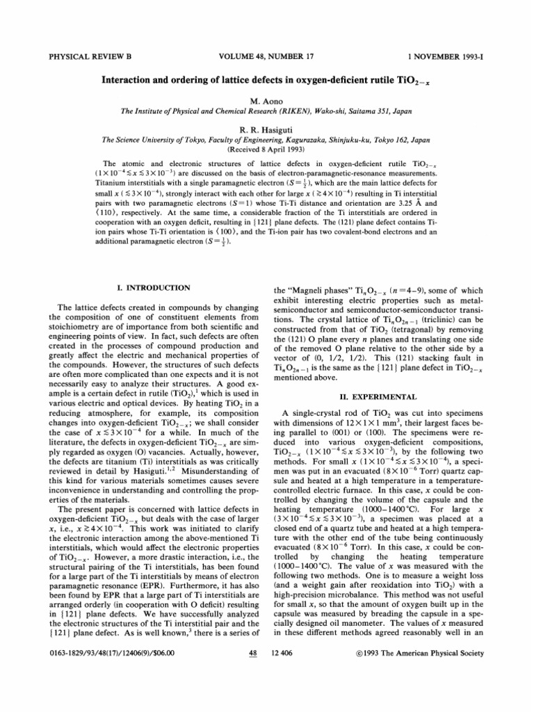 Aono1993 - Ti Interstitial R EPR - Expressedgvalues | PDF | Electron ...