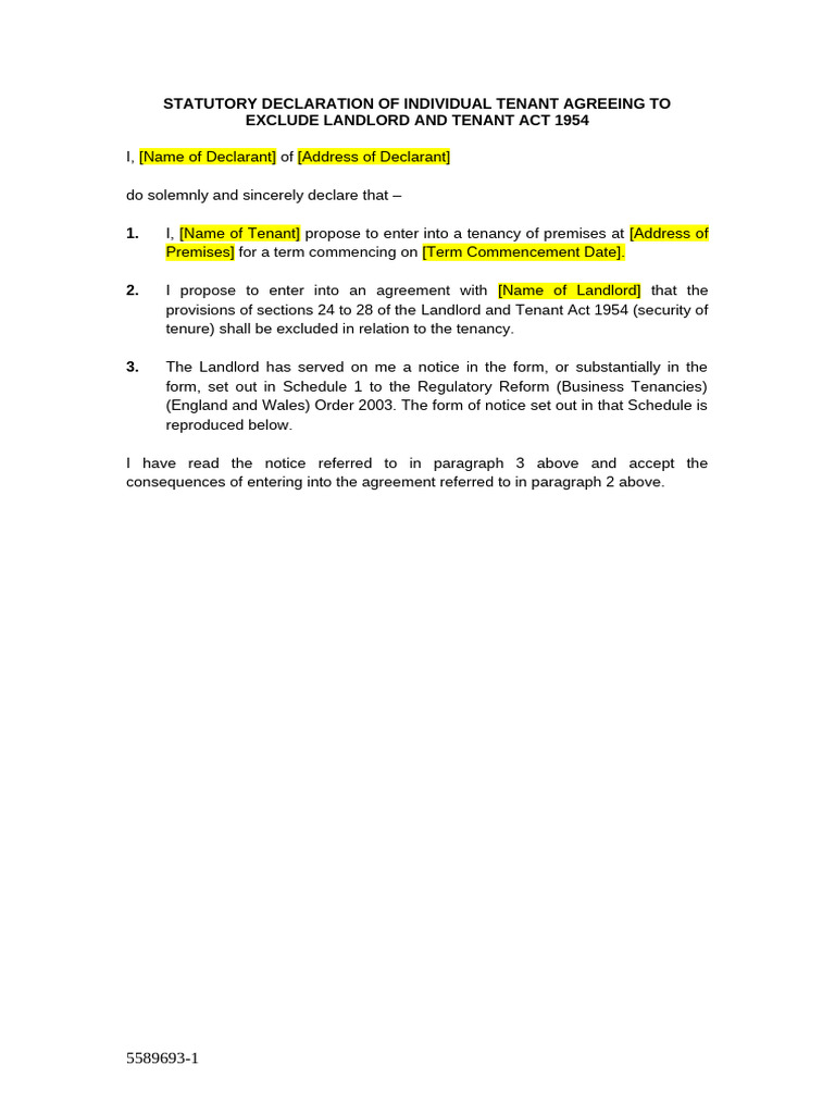 Individual Tenants Statutory Declaration Final 5589693.1 | PDF ...