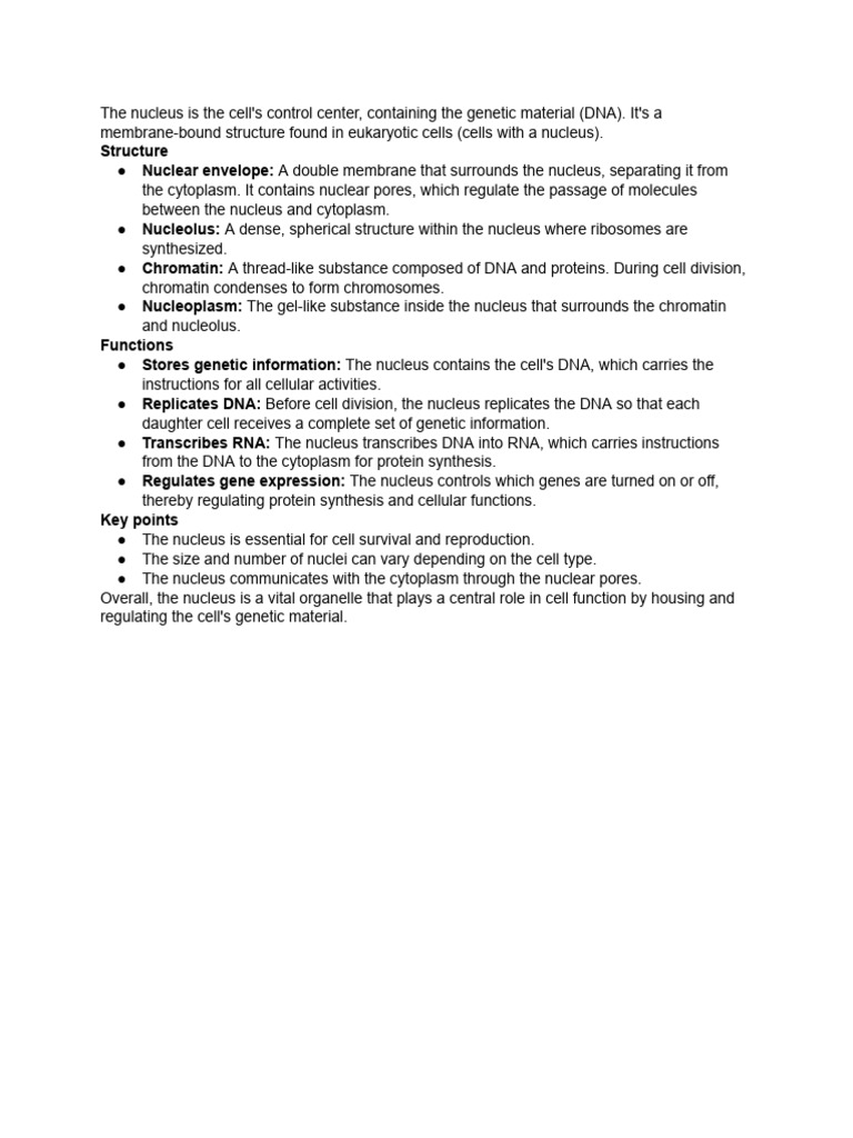 Describe Nucleus Is Structure and Function in Deta... | PDF