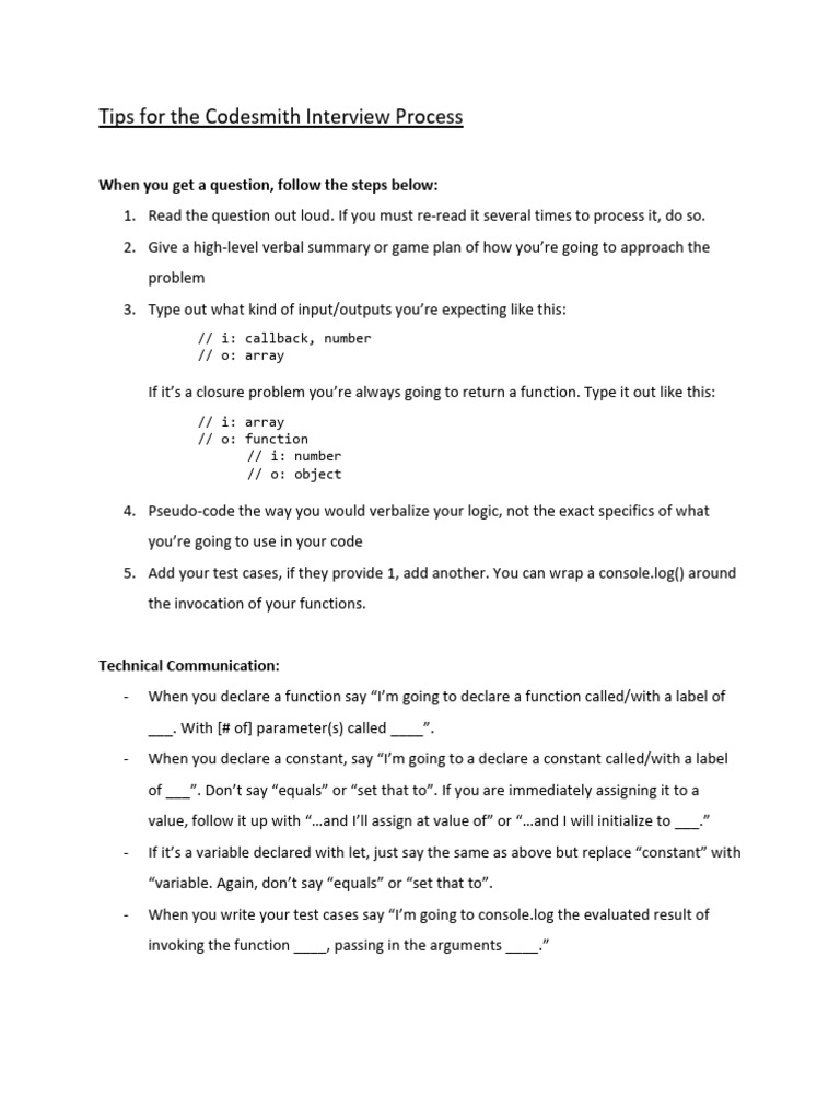 Tips For The Codesmith Interview Process 2 2 | PDF | Computing | Software Development
