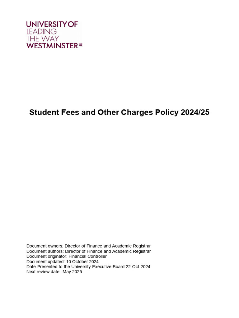 Student Fees and Charges Policy 2024/25 | PDF | Credit Card | Payments