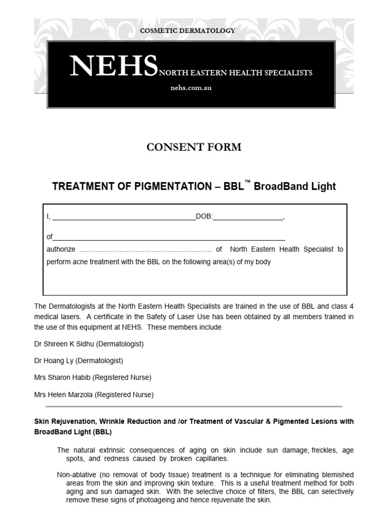 BBL Consent Form for Pigmentation Treatment | PDF | Medicine | Medical ...