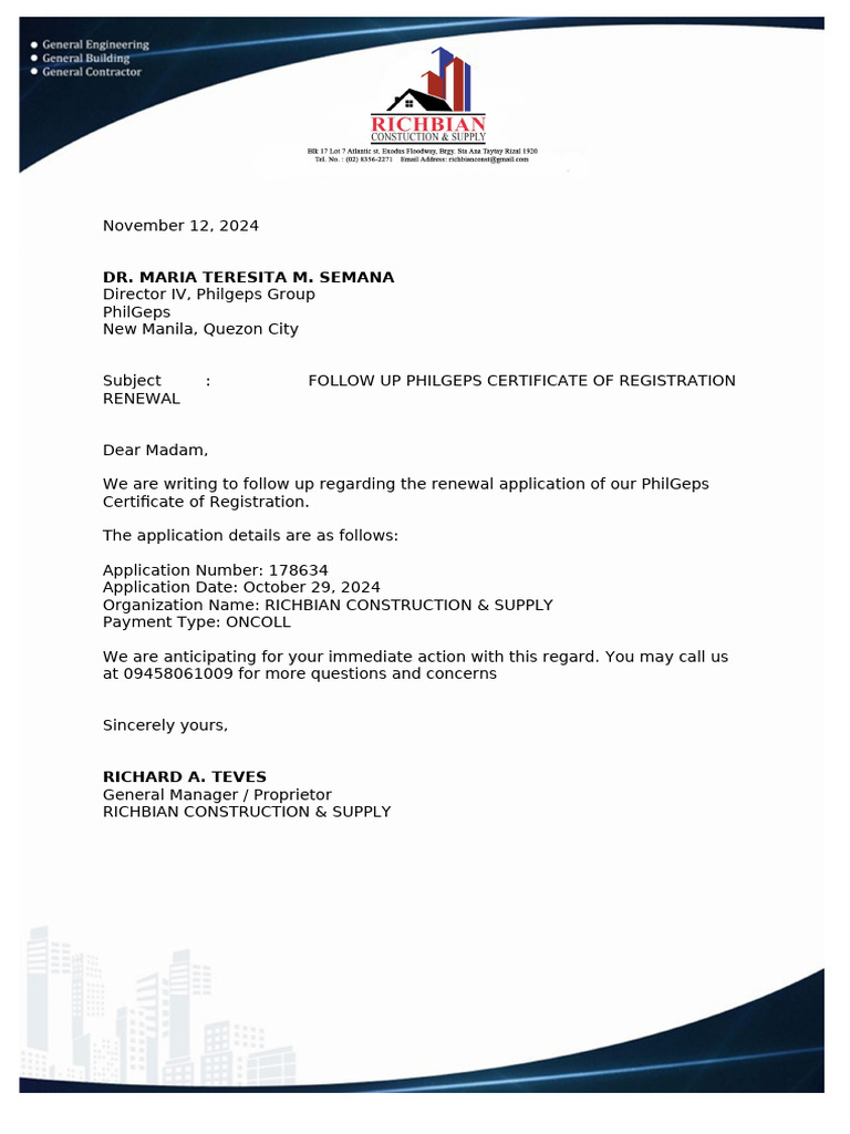 LETTER TO PHILGEPS | PDF