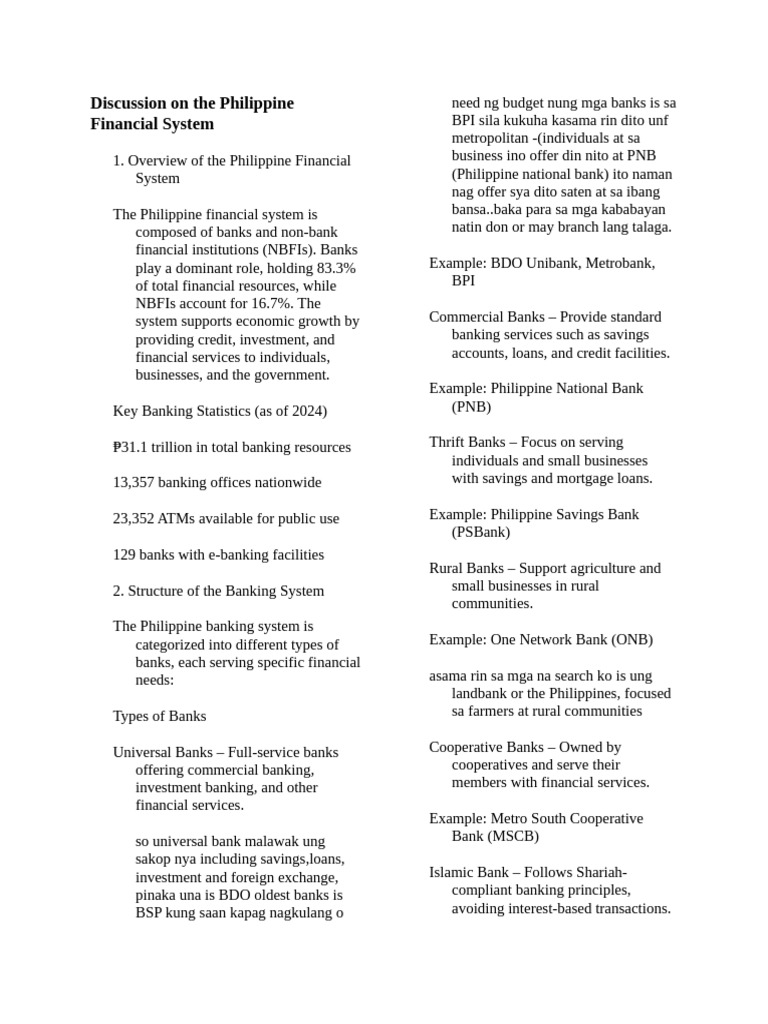 Discussion On The Philippine Financial System | PDF | Banks | Basel Iii