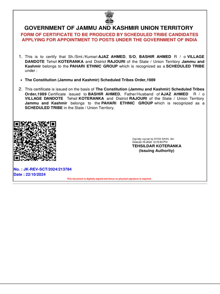 ST Caste Certificate-1 | PDF