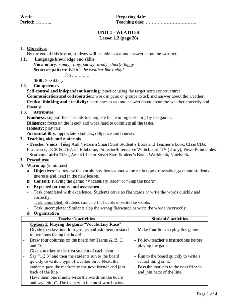 Teaching Weather Vocabulary Lesson Plan | PDF | Question | Vocabulary