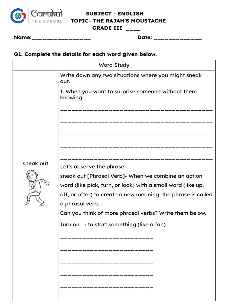 Grade 3 English: The Rajah’s Moustache Word Study | PDF | Phrase | Linguistics