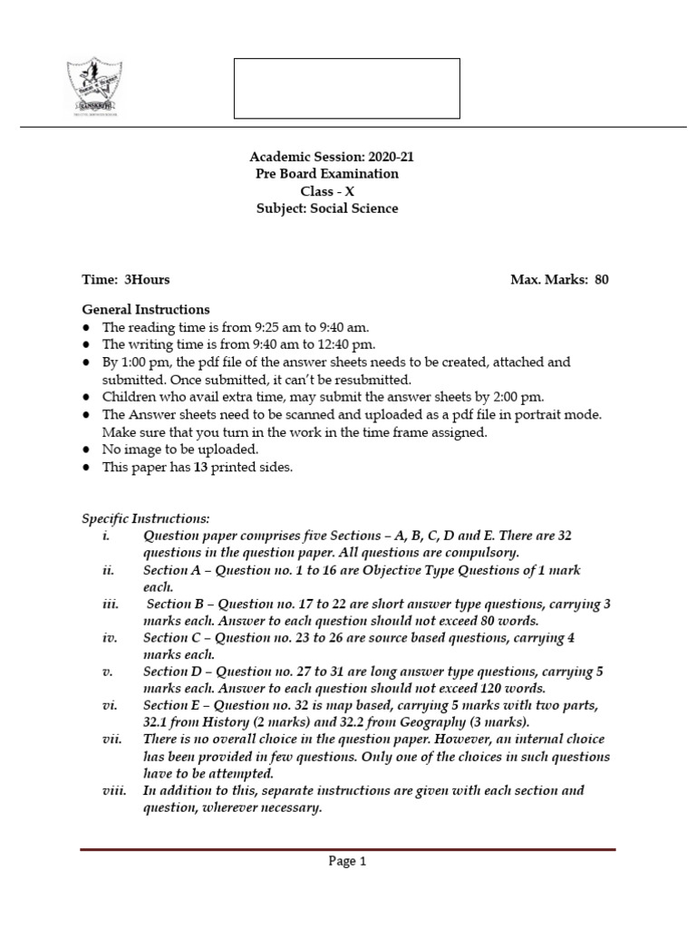Class X Social Science Pre Board Exam Guide | PDF | Loans | Democracy